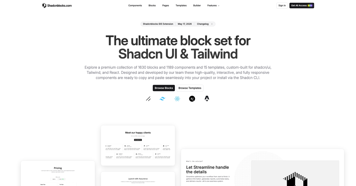 Shadcnblocks shadcn/ui blocks & components